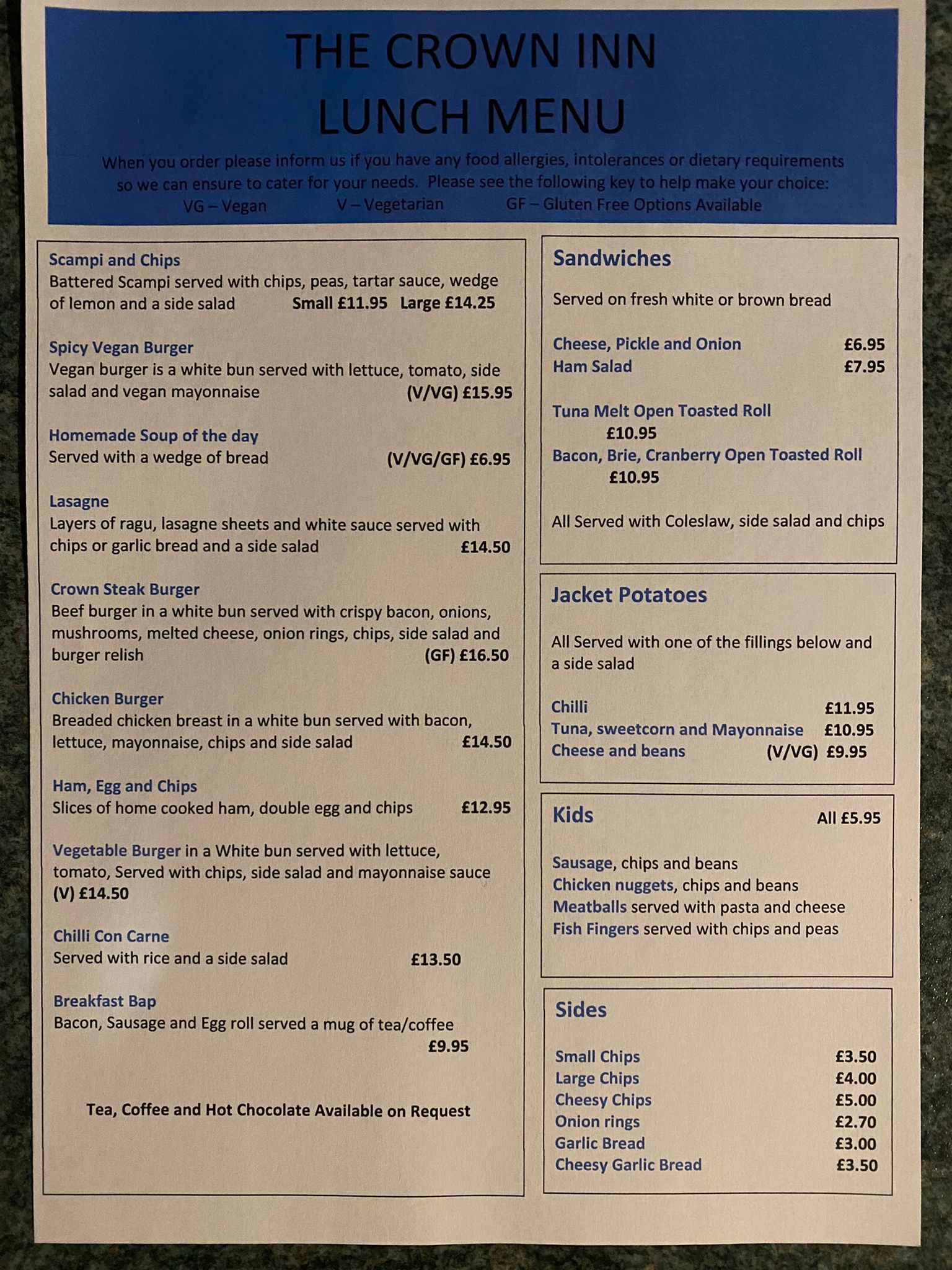 Menu – THE CROWN INN LONGTOWN